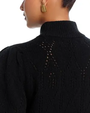 Aqua 100% Cashmere Pointelle Mock Neck Sweater
