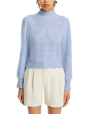 Aqua 100% Cashmere Pointelle Mock Neck Sweater - Chambrey