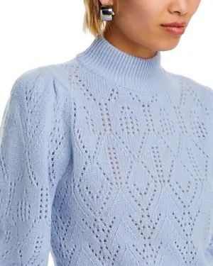 Aqua 100% Cashmere Pointelle Mock Neck Sweater - Chambrey
