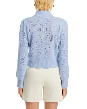 Aqua 100% Cashmere Pointelle Mock Neck Sweater - Chambrey