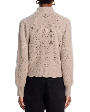 Aqua 100% Cashmere Pointelle Mock Neck Sweater - Wheat