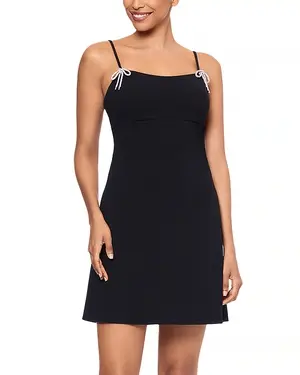 Aqua Scuba Crepe Rhinestone Bow Mini Dress - Black