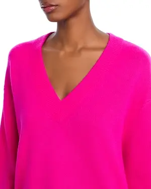 Aqua 100% Cashmere Drop Shoulder V-neck Sweater - Knockout Pink