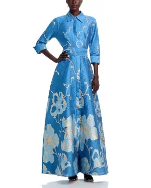 Rickie Freeman For Teri Jon Metallic Jacquard Gown - Slate Multi