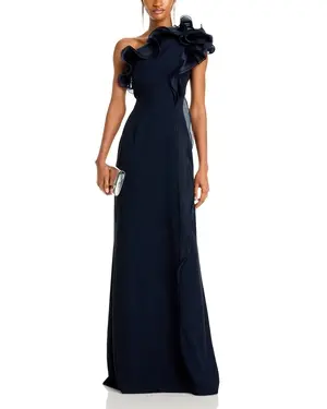Rickie Freeman For Teri Jon One Shoulder Crepe Gown - Navy
