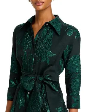 Rickie Freeman For Teri Jon Metallic Jacquard Shirt Dress