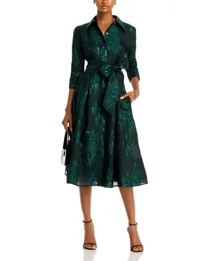 Rickie Freeman For Teri Jon Metallic Jacquard Shirt Dress