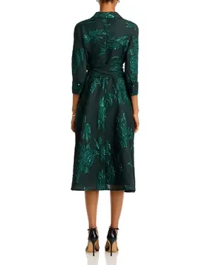 Rickie Freeman For Teri Jon Metallic Jacquard Shirt Dress