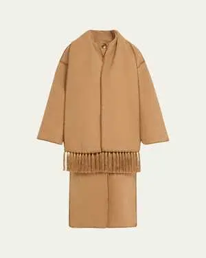 TOTEME Toteme Fringe Embroidered Wool Coat - Medium Brown