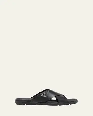 Prada Leather Crisscross Slide Sandals