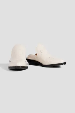 GANNI Western Leather Mules - Ecru