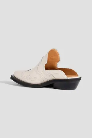 GANNI Western Leather Mules - Ecru