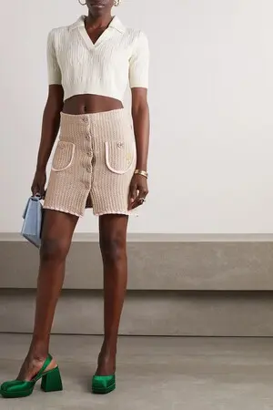 CORMIO Chiara Embroidered Crocheted Metallic Cotton-blend Mini Skirt - Blush