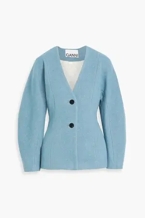 GANNI Woolblend Twill Blazer - Light Blue