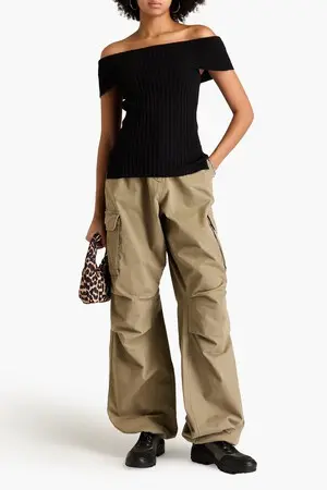 GANNI Off-the-shoulder Ribbed-knit Top
