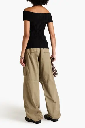 GANNI Off-the-shoulder Ribbed-knit Top