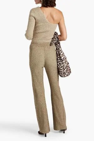 GANNI Mélange Ribbed-knit Flared Pants