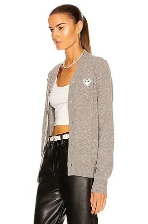 Play Comme Des Garcon Heart Cardigan - Light Grey