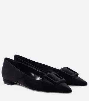 Manolo Blahnik Maysale Velvet Ballet Flats - Black