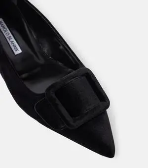 Manolo Blahnik Maysale Velvet Ballet Flats - Black