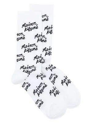 Maison Kitsuné Monogram Knit Ankle Socks - White