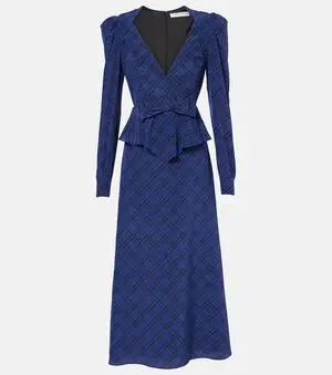 Alessandra Rich Tartan Silk Midi Dress
