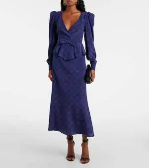 Alessandra Rich Tartan Silk Midi Dress