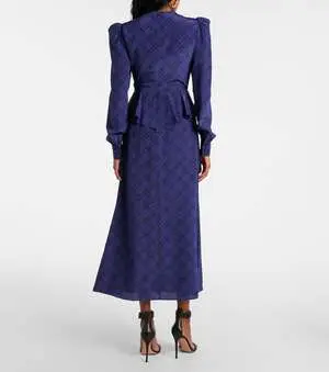 Alessandra Rich Tartan Silk Midi Dress