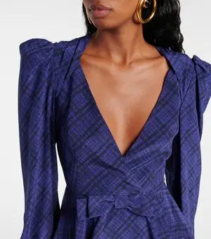 Alessandra Rich Tartan Silk Midi Dress