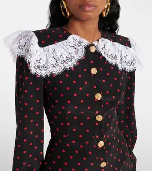 Alessandra Rich Polka-dot Silk Minidress With Lace Trim