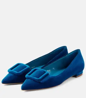 Manolo Blahnik Maysale Velvet Ballet Flats - Blue