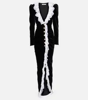 Alessandra Rich Lace-trimmed Velvet Maxi Dress - Black