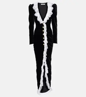 Alessandra Rich Lace-trimmed Velvet Maxi Dress - Black