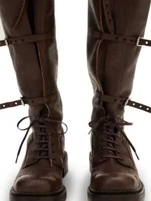 Miu Miu Lace-up Leather Boots - Brown
