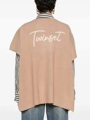 TWINSET Logo-embroidered Poncho - Neutrals