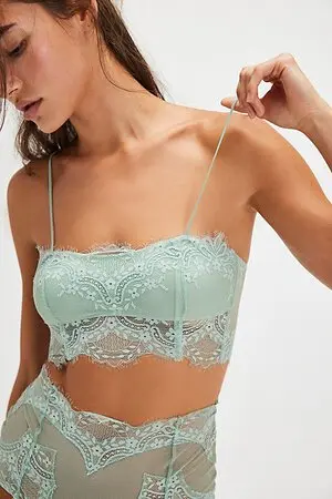 Free People Nolita Lace Longline Bralette Frosty Green