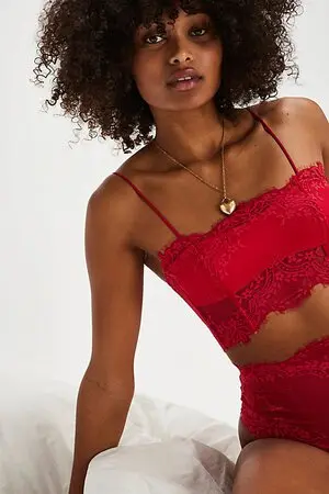 Free People Nolita Lace Longline Bralette Scarlet