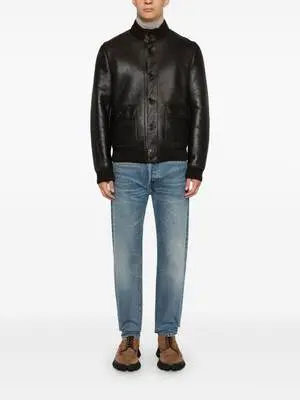 SALVATORE SANTORO Leather Bomber Jacket - Brown