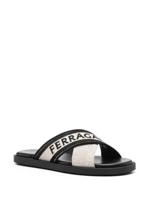 FERRAGAMO Logo-embroidered Crossover-strap Sandals