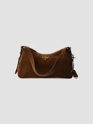Prada Aimée Suede Shoulder Bag - Dark Brown