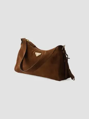 Prada Aimée Suede Shoulder Bag - Dark Brown