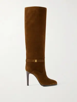 Saint Laurent Diane Suede Knee Boots - Brown
