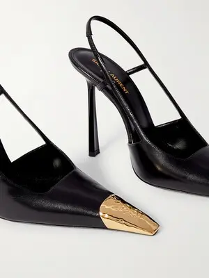 Saint Laurent Jeanne Embellished Glossed-leather Slingback Pumps