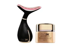 GLO24K Neck & Face Led Beauty Massager + 24k Moisturizing Day Cream - No Color