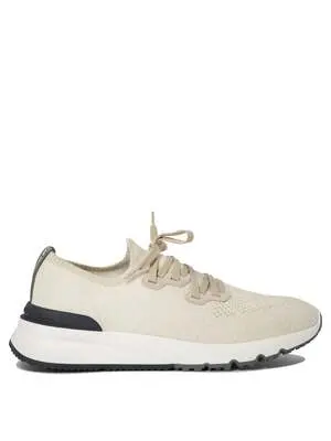 Brunello Cucinelli Cotton Chiné Knit Sneakers - White