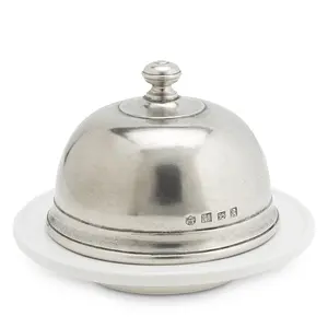MATCH Convivio Large Ceramic And Pewter Butter Dome - Pewter/white