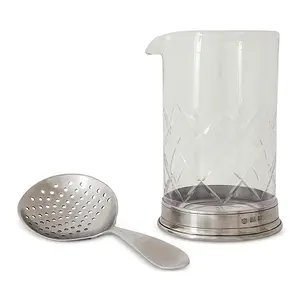 MATCH Crystal Mixing Glass And Cocktail Strainer Set - Pewter