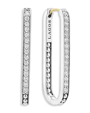 Lagos 14k Yellow Gold & Sterling Diamond Oval Hoop Earrings - Silver