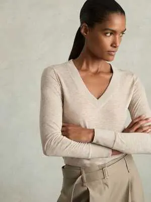 REISS Evelyn Lyocell-wool Marled V-neck Top