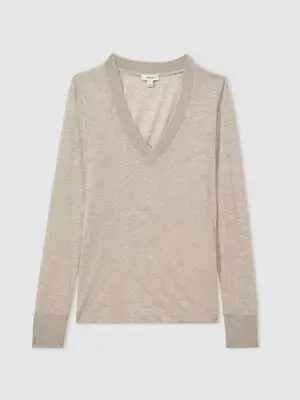 REISS Evelyn Lyocell-wool Marled V-neck Top
